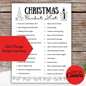 Editable Christmas Bucket List Poster: Family Holiday Activities ...