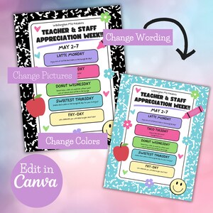 Teacher Appreciation Week Flyer Bundle: Editable Canva Template ...