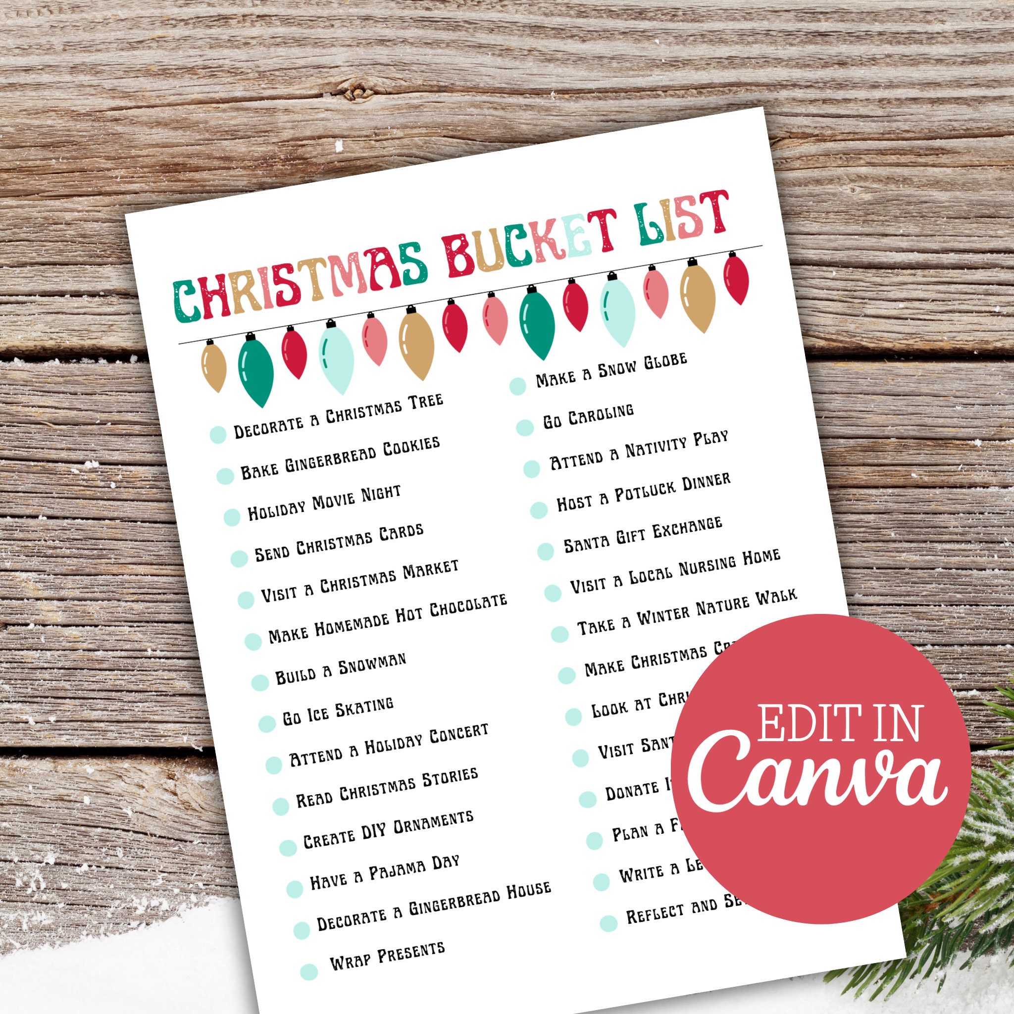 Editable Christmas Bucket List, Printable, Family Christmas Bucket List ...