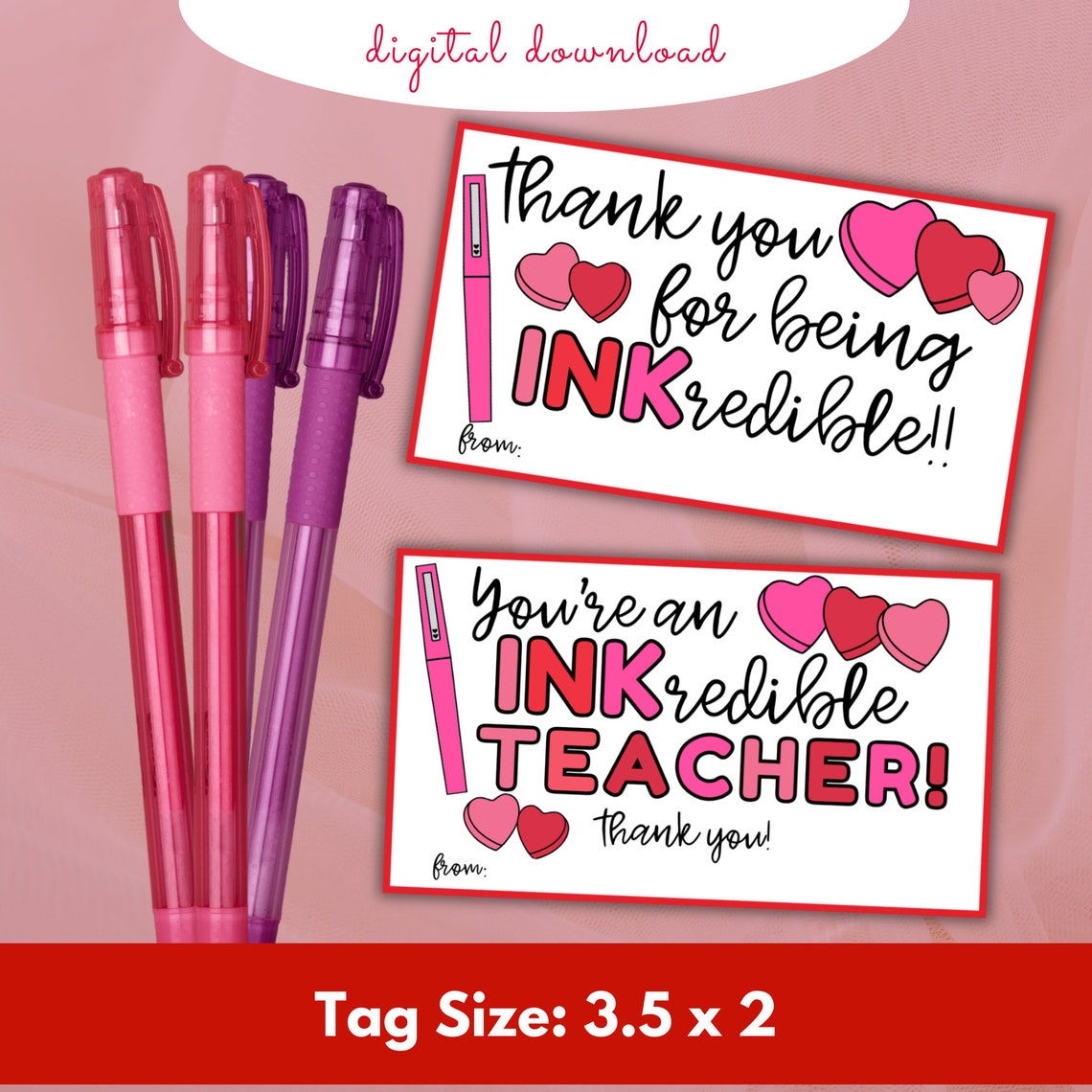 Printable Valentine Pen Gift Tags: Teacher Valentine Tag (digital ...