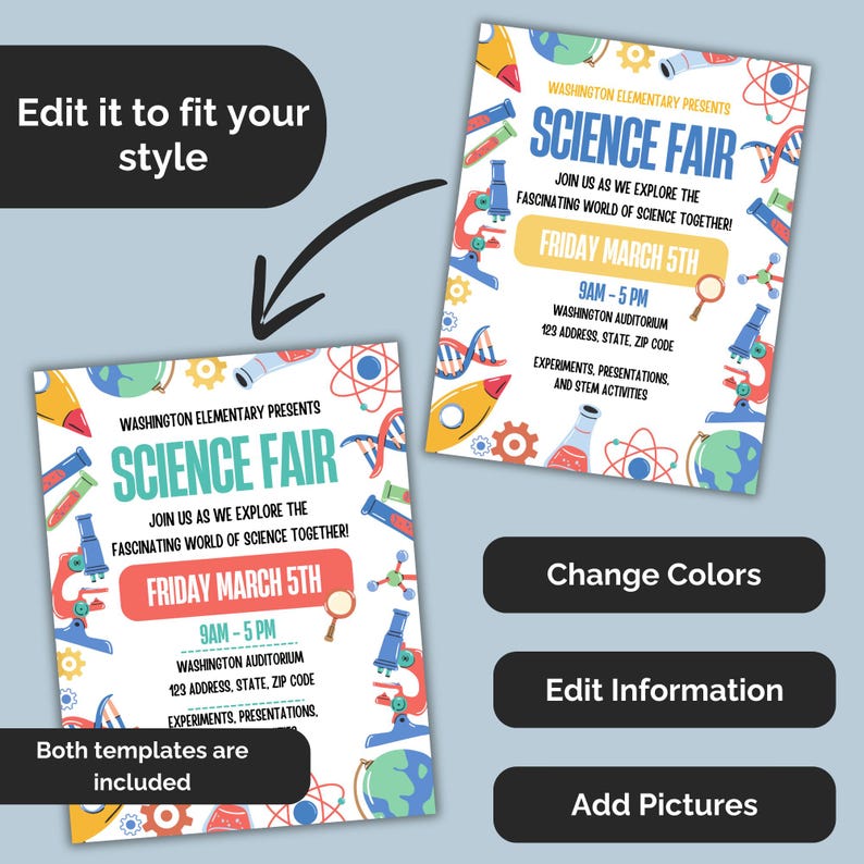 Editable Science Fair Flyer Templates: Canva Design (A4) - Etsy