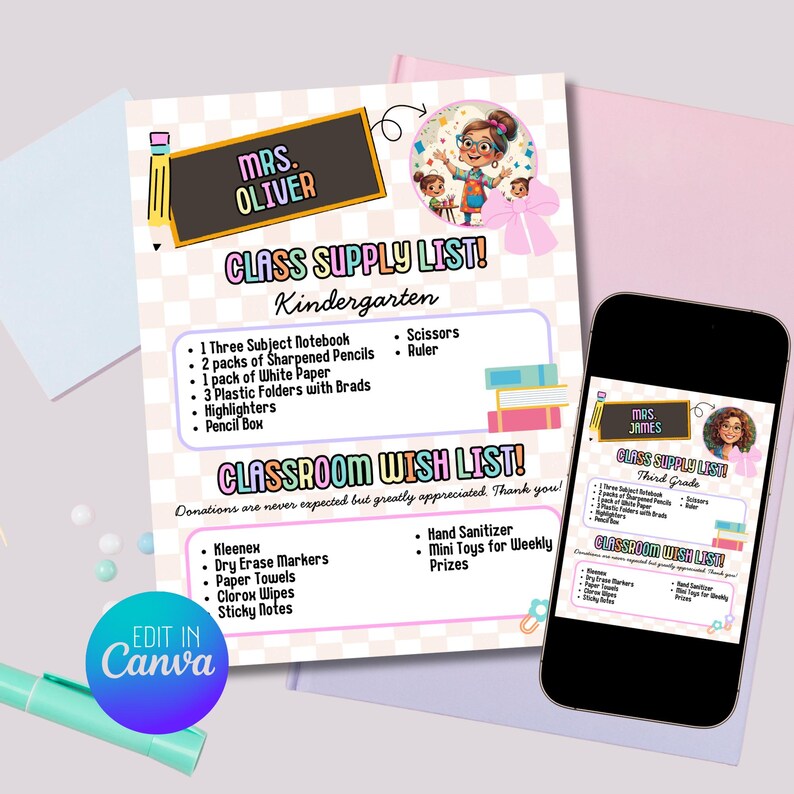Editable Teacher Supply List Template: Classroom Wish List (canva PDF ...