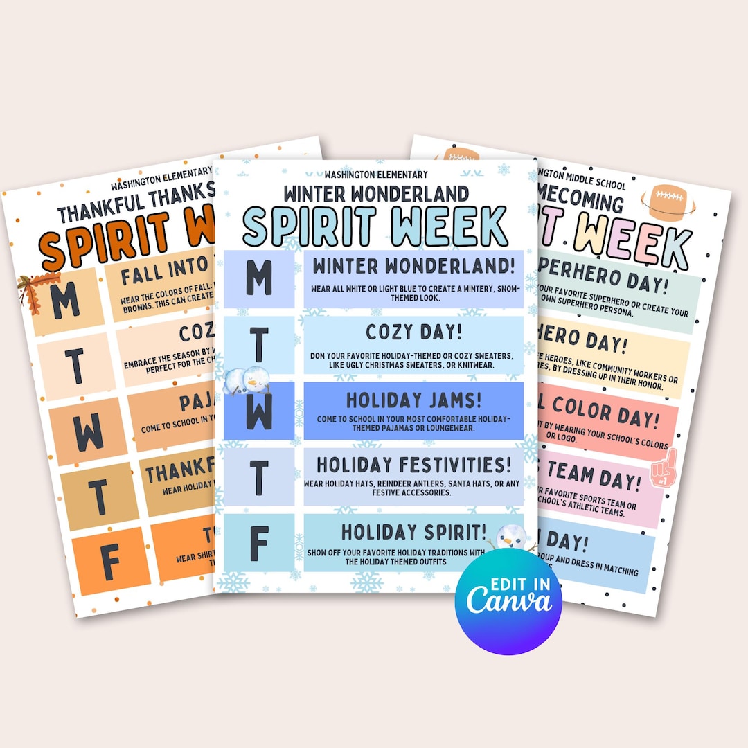 Editable Spirit Week Template: Canva Design - Etsy UK