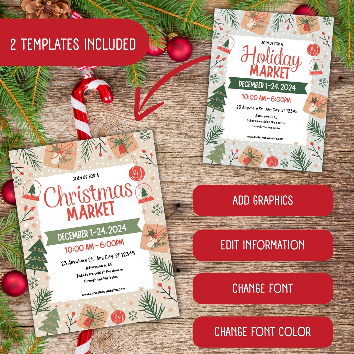 Editable Holiday Market Flyer: Canva Templates (8.5 X 11 Inches) - Etsy