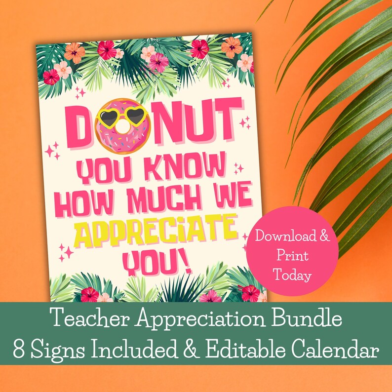 Tropical Teacher Appreciation Signs, Thank You Teacher Sign ...