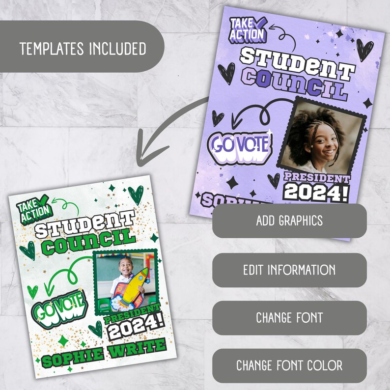 Student Council Campaign Flyer Templates: Editable Voting Poster ...