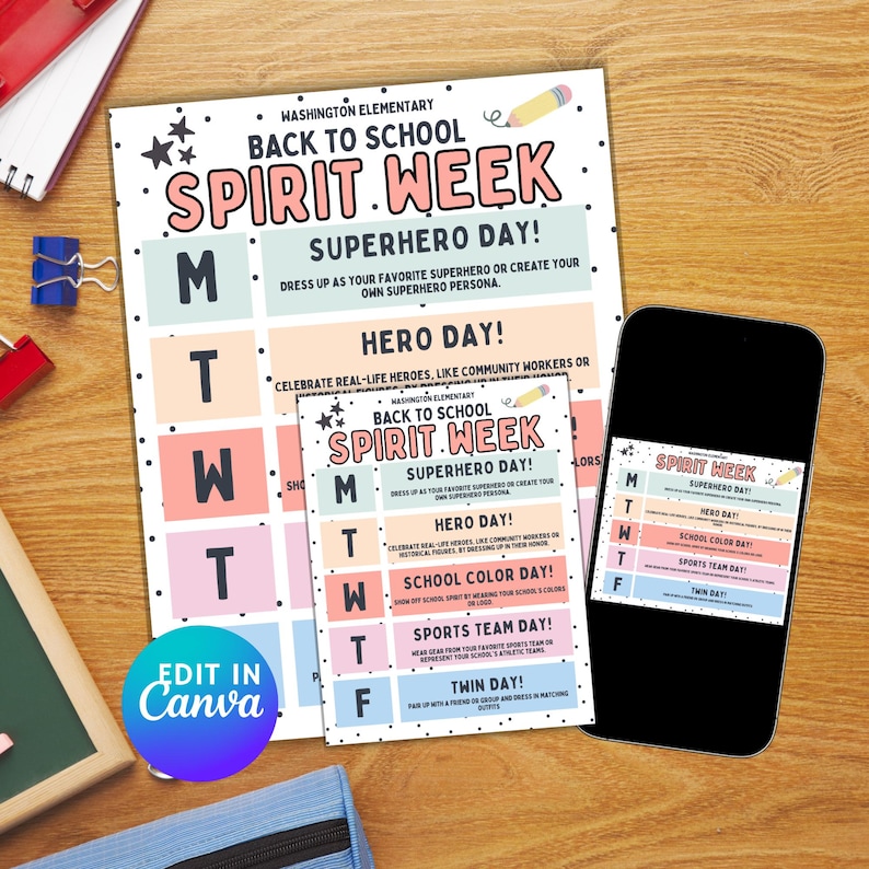 Editable School Spirit Week Flyer Templates: Canva Bundle (digital ...