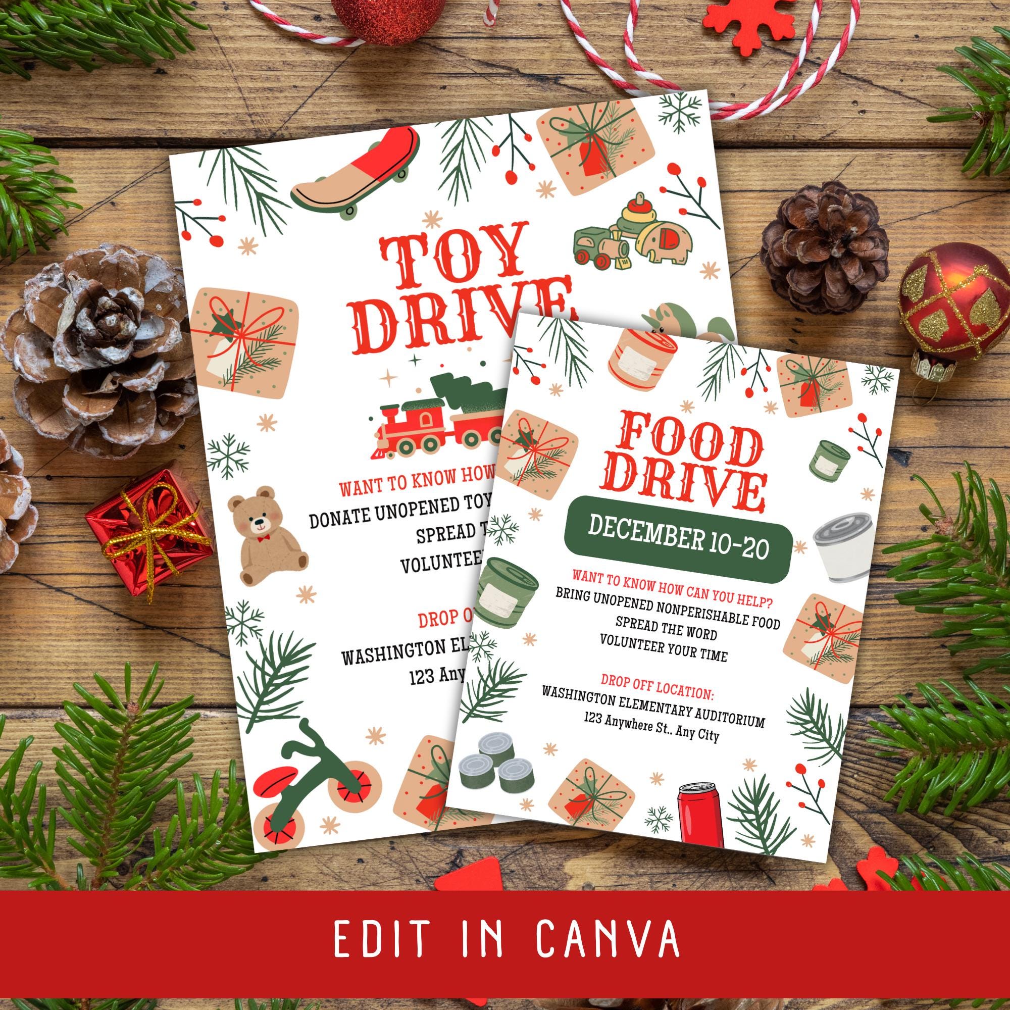 Editable Toy Drive Flyer Templates: Christmas Charity Event (canva ...