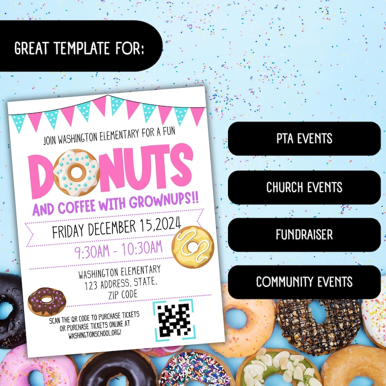 Donuts With Grownups Flyer: Editable Canva Template (digital Download ...
