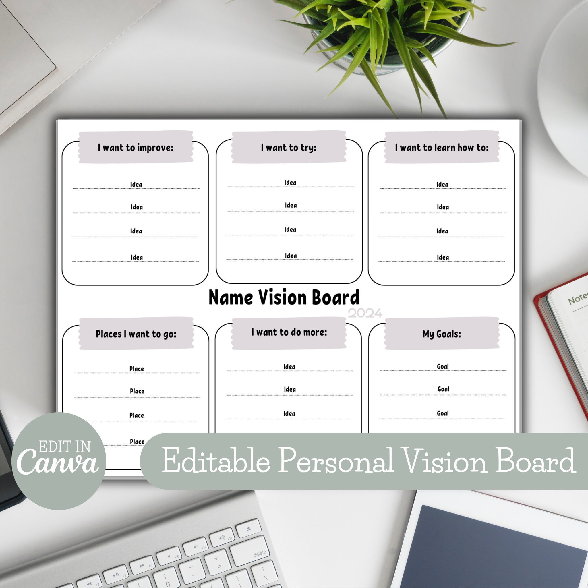 Editable Vision Board, Vision Board Kit, Vision Board Printables ...