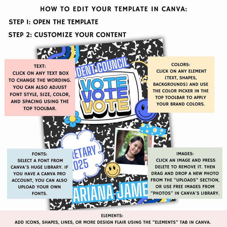 Student Council Voting Flyer Templates: Editable Campaign Poster (canva ...