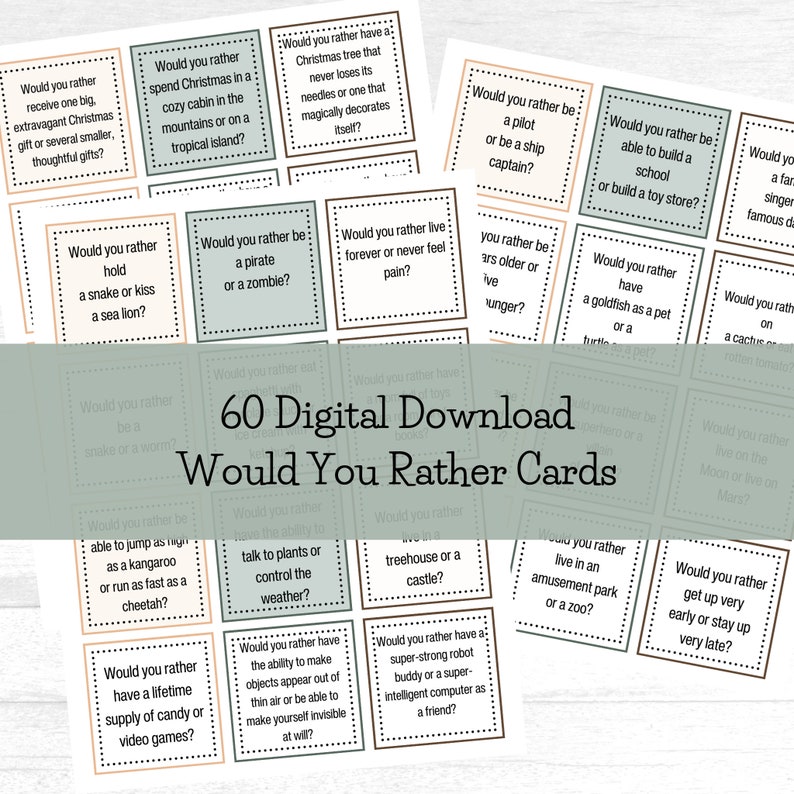 Would You Rather Game: 60 Fun Conversation Starter Cards (digital ...