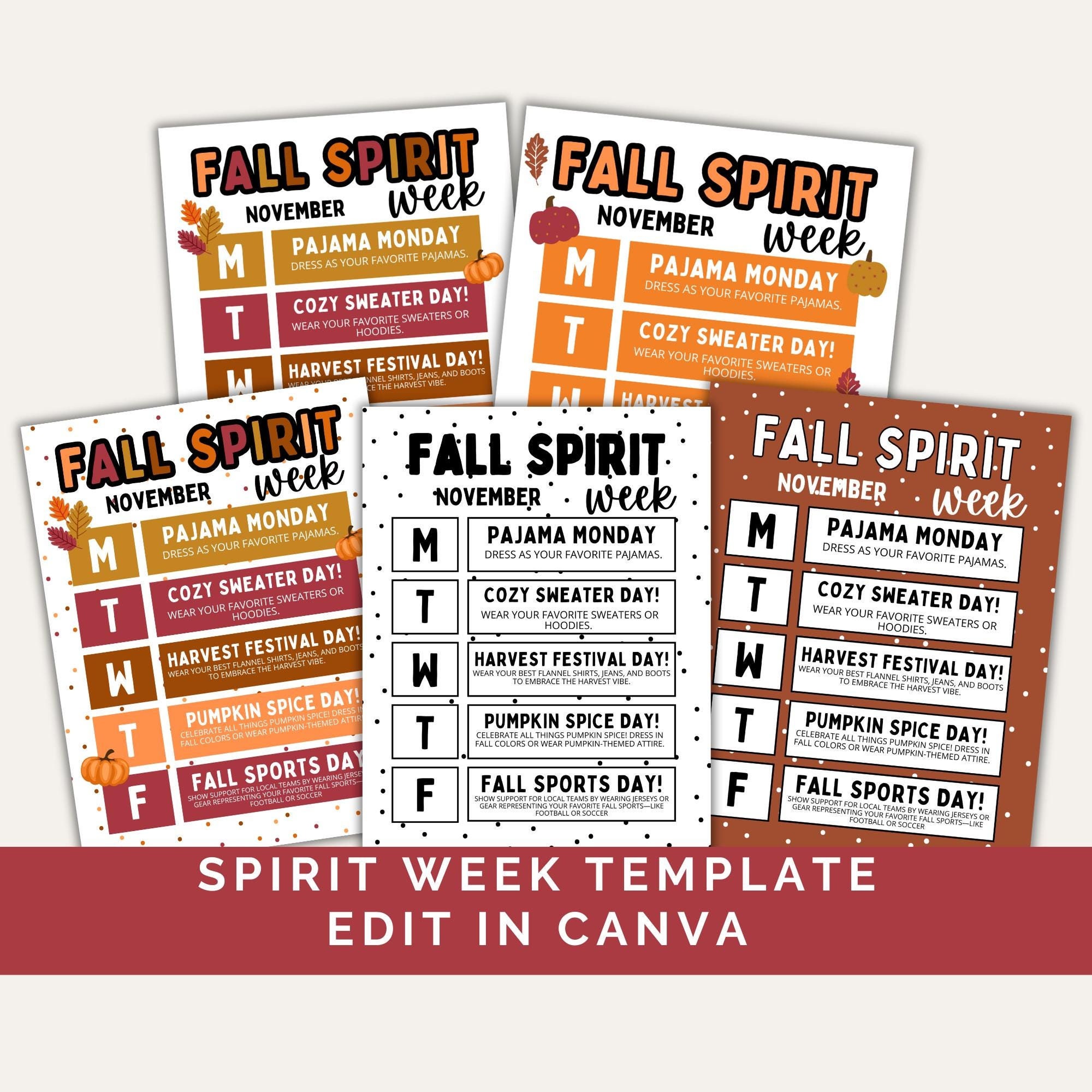 Editable Fall Spirit Week Flyer Template (canva) - Etsy