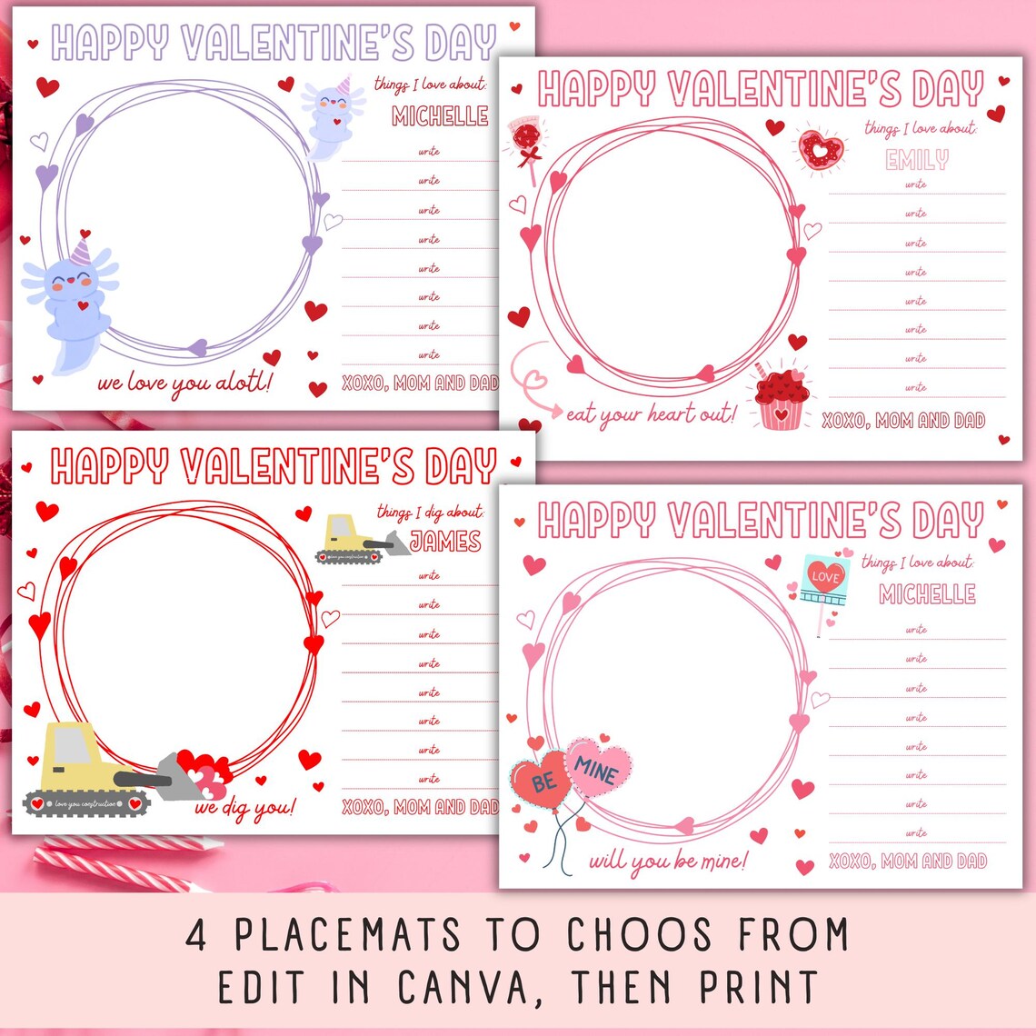 Editable Valentine's Day Placemat: Personalized Kids Activity Mat ...
