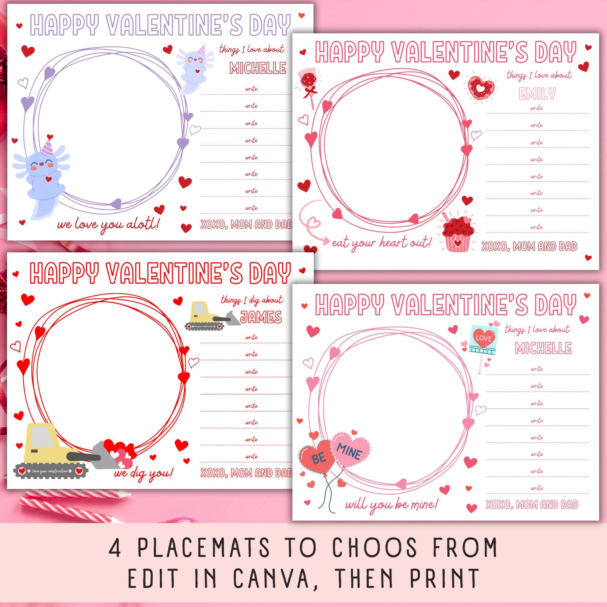 Editable Valentine's Day Placemat: Personalized Kids Activity Mat ...