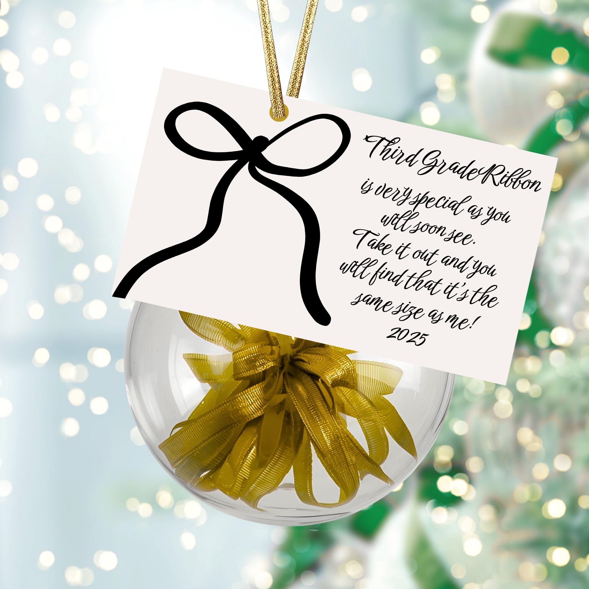 Editable Christmas Ornament Tag: Ribbon Height Keepsake (canva Template ...
