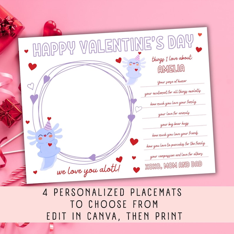 Editable Valentine's Day Placemat: Personalized Kids Activity Mat ...
