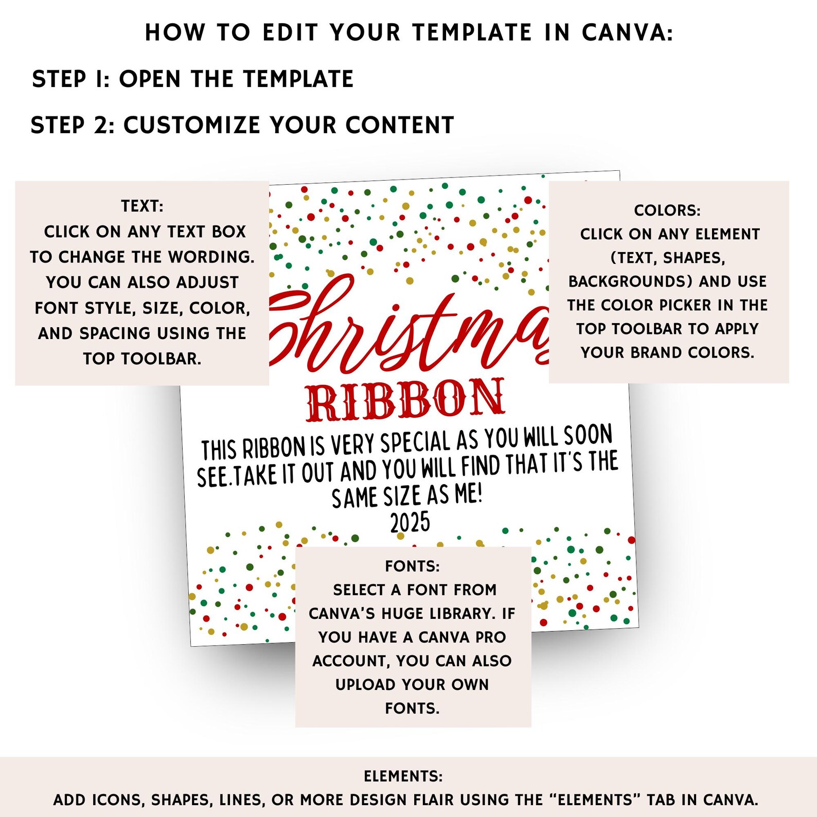 Editable Ribbon Height Christmas Ornament Tag (canva Template) - Etsy