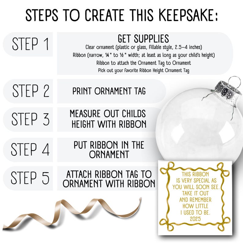 Ribbon Height Ornament Tag, Keepsake Gift (printable) - Etsy