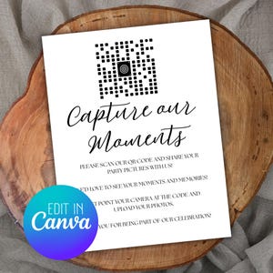 Interactive QR Code Party Sign: Photo Upload Canva Template (digital ...
