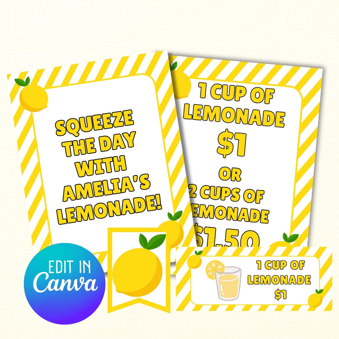 Lemonade Stand Printable Sign Kit: Editable Canva Templates (digital ...