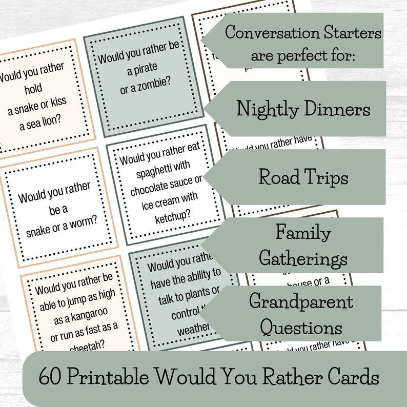 Would You Rather Game: 60 Fun Conversation Starter Cards (digital ...