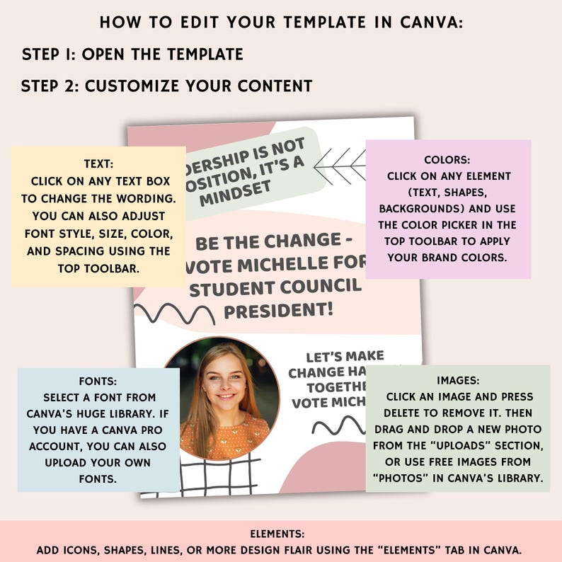 Student Council Campaign Flyer Template: Editable Canva Poster (digital ...