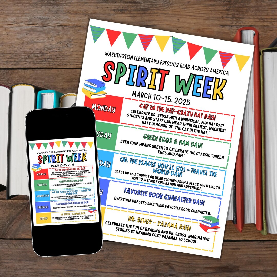 Reading Week, Spirit Week Flyer, Dr Seuss Week, School Spirit Week, Oh ...