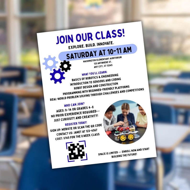 Editable Robotics Class Flyer: STEM Education Canva Template (digital ...