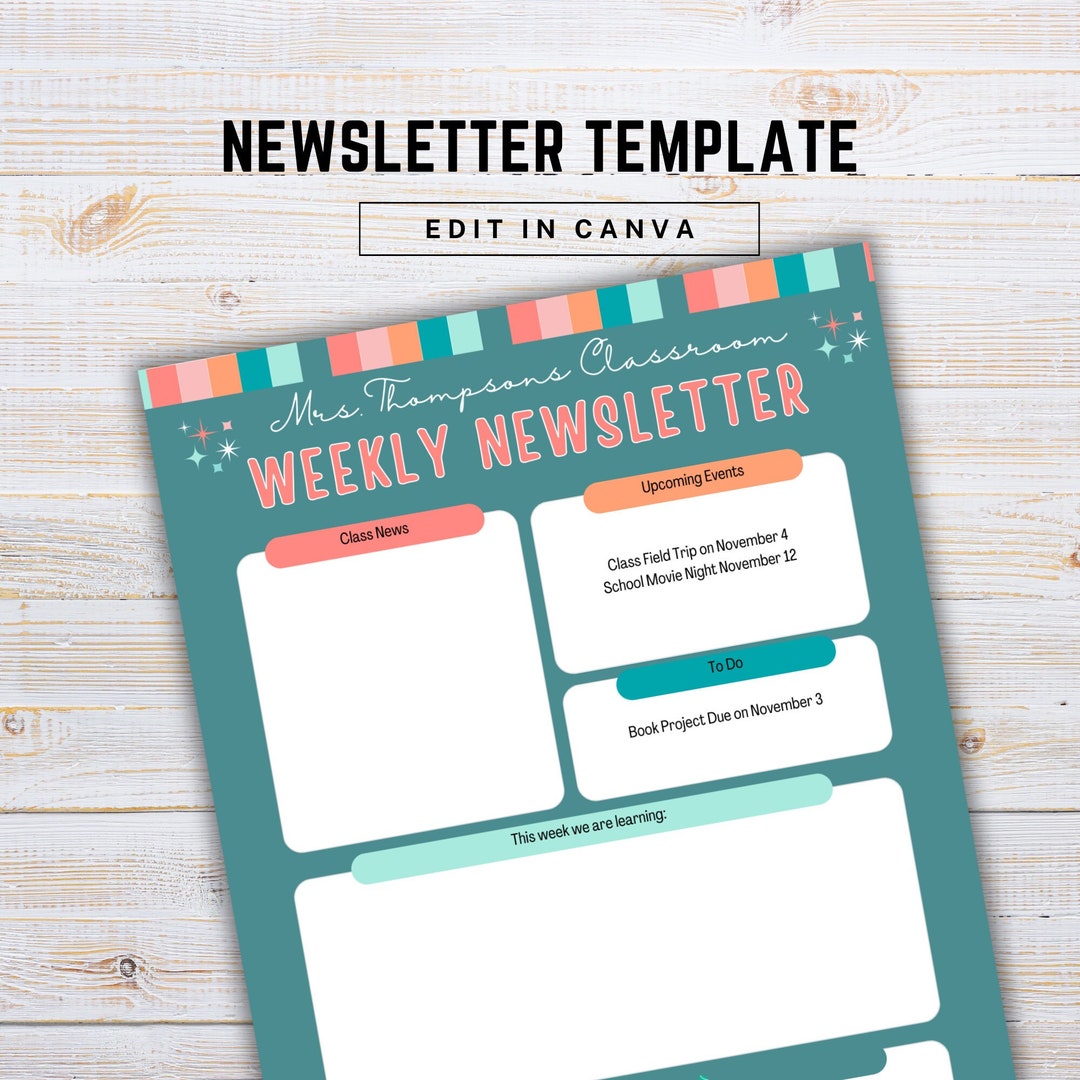 Editable Classroom Newsletter Template: Weekly Canva Design (digital ...