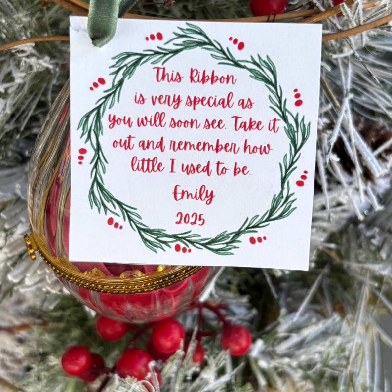 Editable Christmas Ornament Tag: Ribbon Height Keepsake (canva Template ...