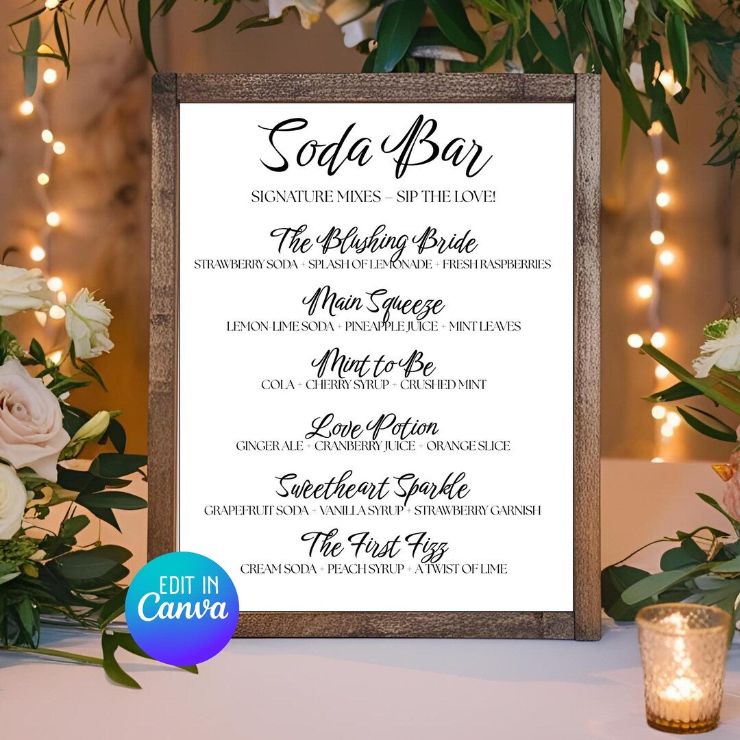 Soda Bar, Soda Bar Sign, Signature Drink Sign, Italian Soda Bar, Non ...