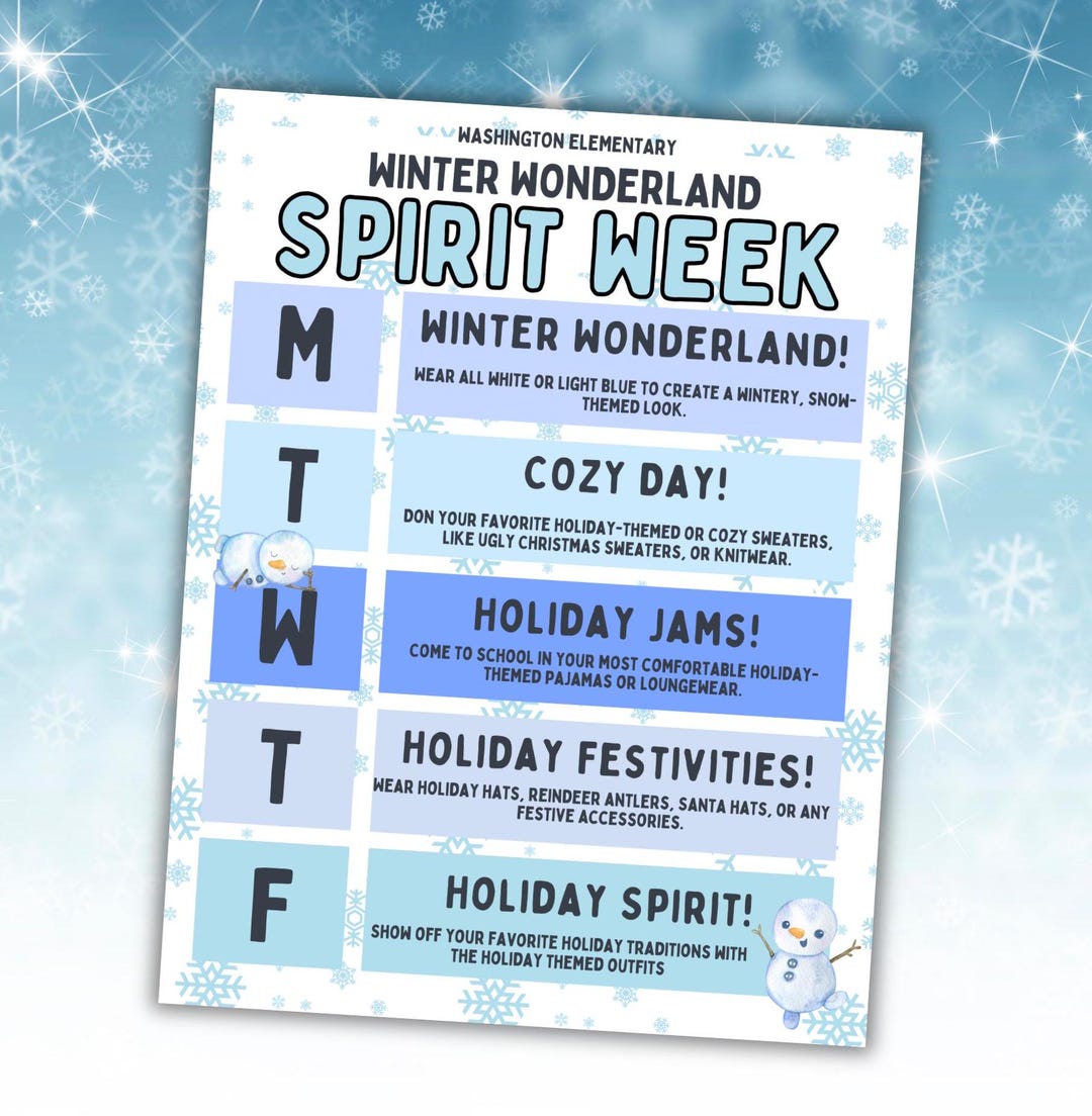 Editable Winter Spirit Week Template: Canva Design (digital Download ...