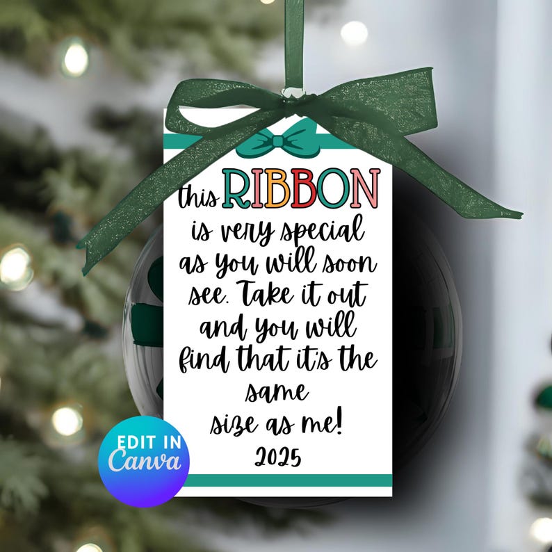 Editable Height Keepsake Ornament Tag: Ribbon Ornament (digital ...