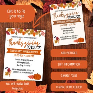 Thanksgiving Potluck Flyer: Editable Holiday Dinner Sign-up (canva ...