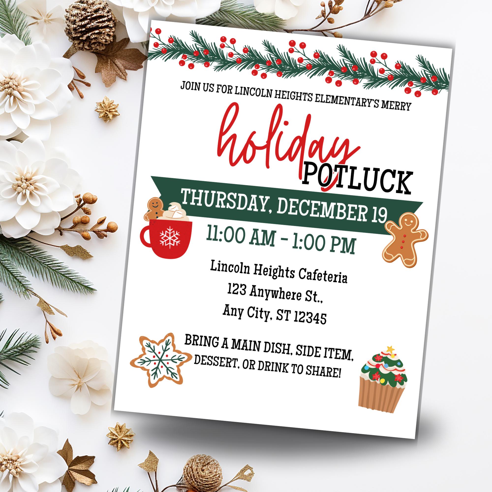 Christmas Potluck Flyer & Sign-up Sheet: Editable Canva Template ...