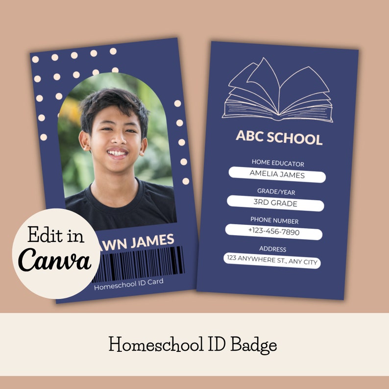 Editable Homeschool ID Badge Template: Canva Student/teacher Card (50mm ...