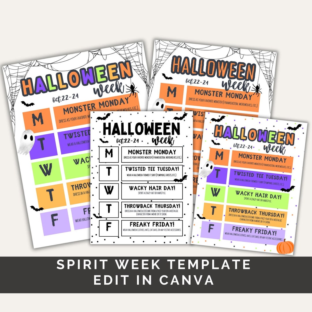 Spirit Week, Halloween Spirit Week, Winter Spirit Week, Fall Spirit ...