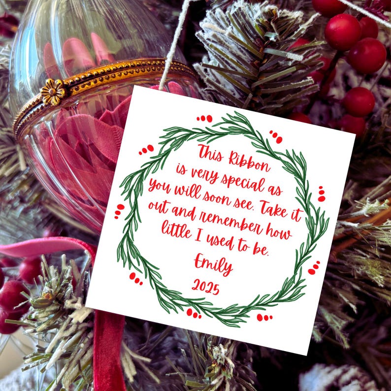 Editable Christmas Ornament Tag: Ribbon Height Keepsake (canva Template ...