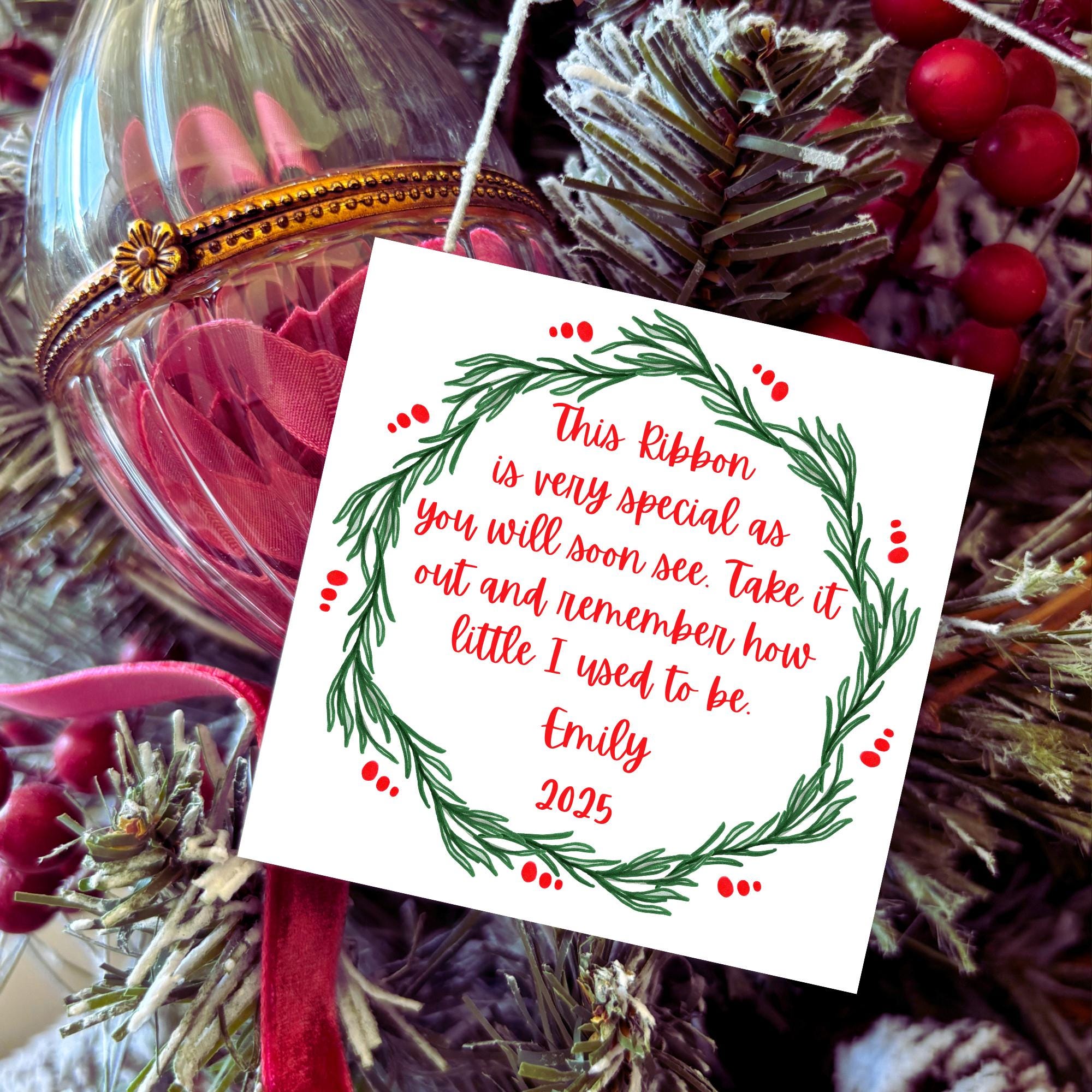 Editable Christmas Ornament Tag: Ribbon Height Keepsake (canva Template ...