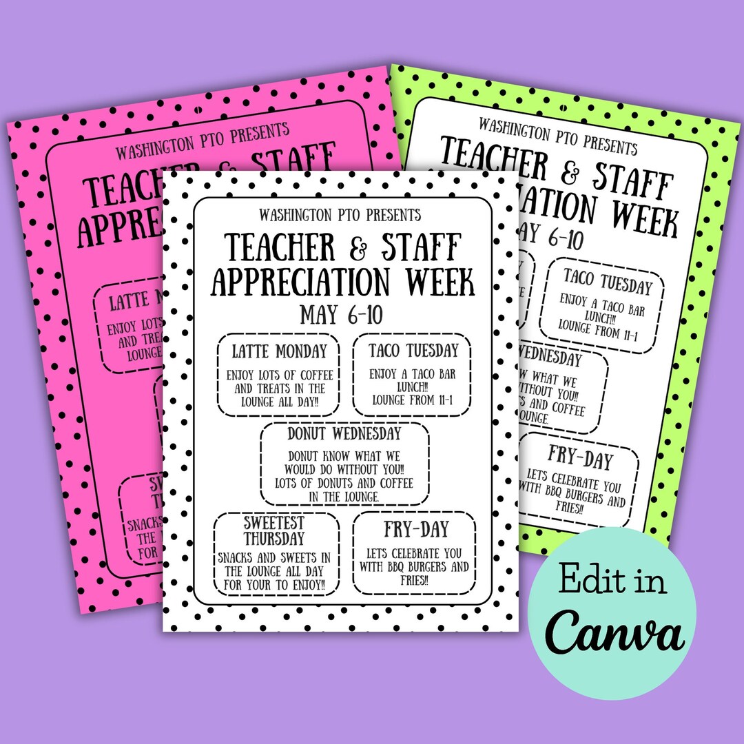 Teacher Appreciation Schedule,printable Flyer, Printable Itinerary ...