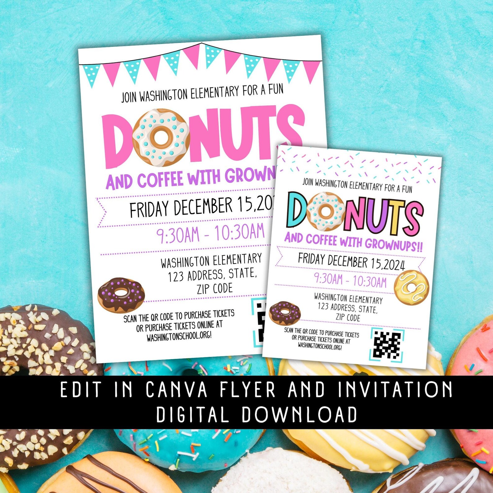 Donuts With Grownups Flyer: Editable Canva Template (digital Download ...
