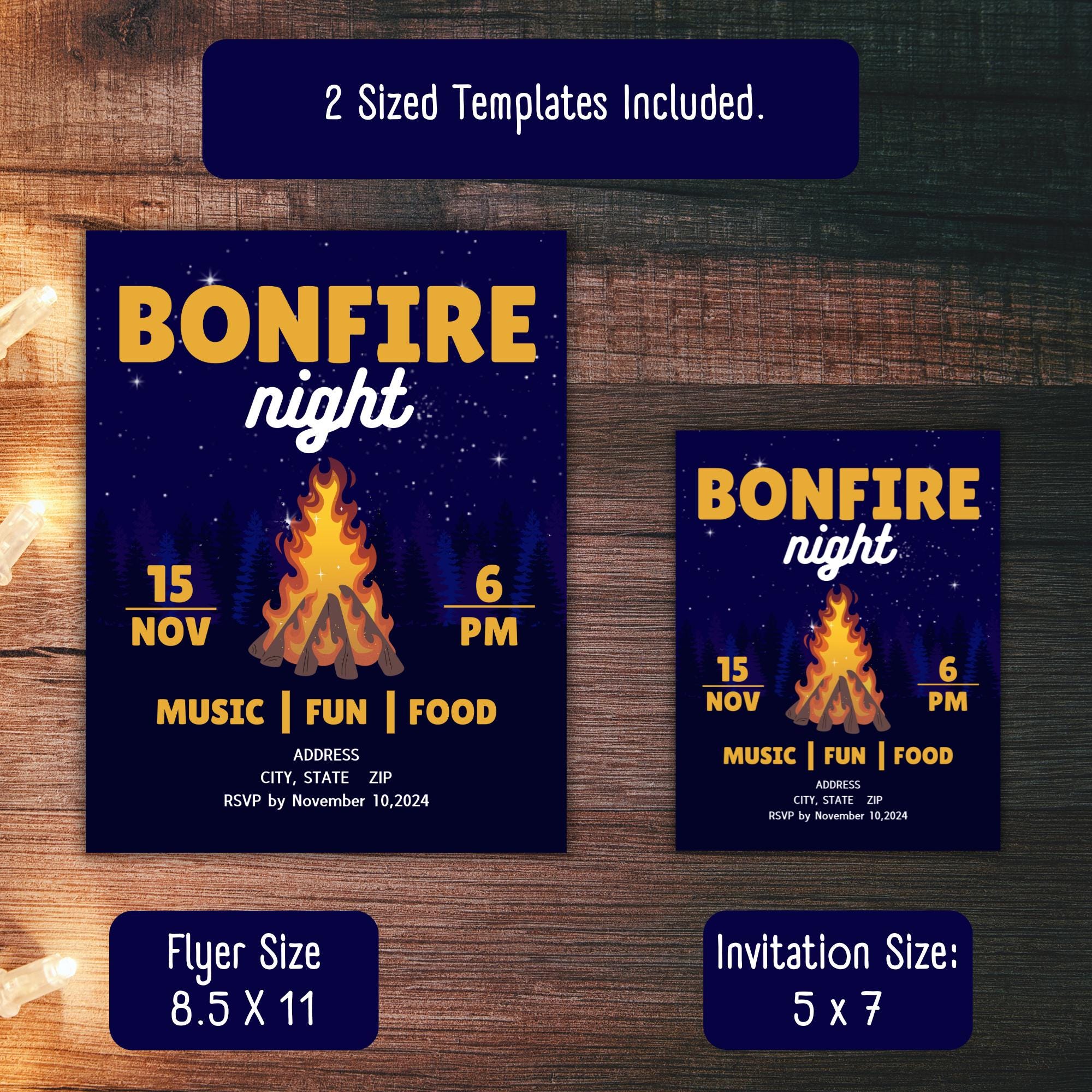 Bonfire Party Invitation: Editable Canva Flyer (5x7, 8.5x11) (digital ...