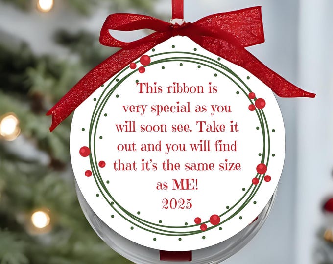 Height Keepsake Ornament Tag: Ribbon Growth Tracker (PNG Digital ...
