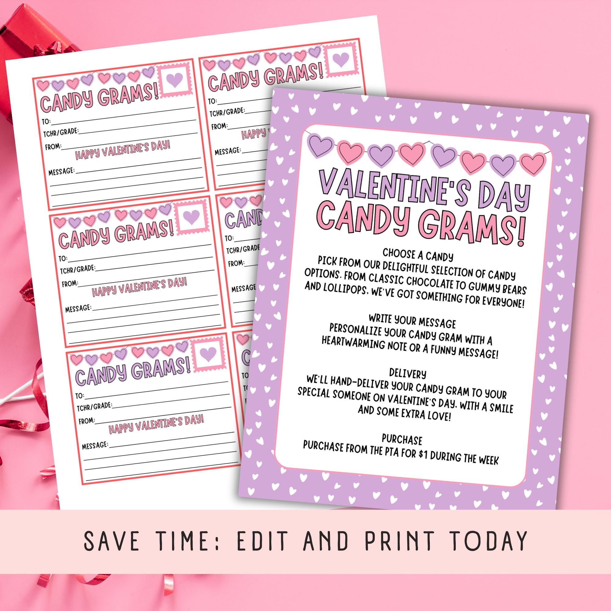 Valentine Candy Gram Flyer: Editable Canva Template - Etsy