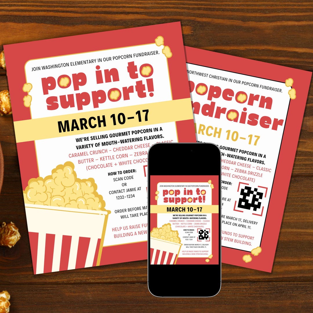 Popcorn Fundraiser Flyer Template: Editable Canva Designs (digital ...