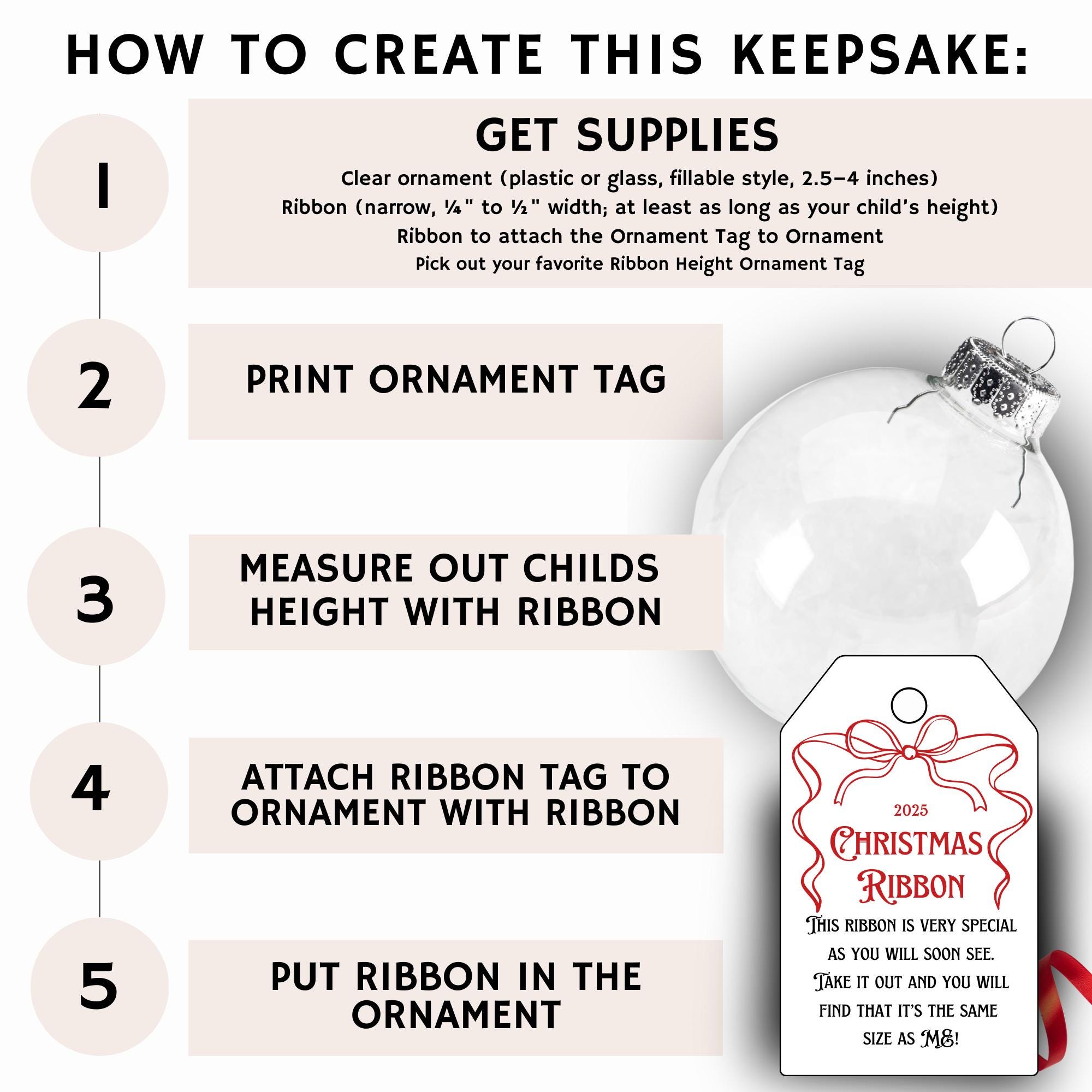 Editable Christmas Ornament Tag: Ribbon Height Keepsake (canva Template ...
