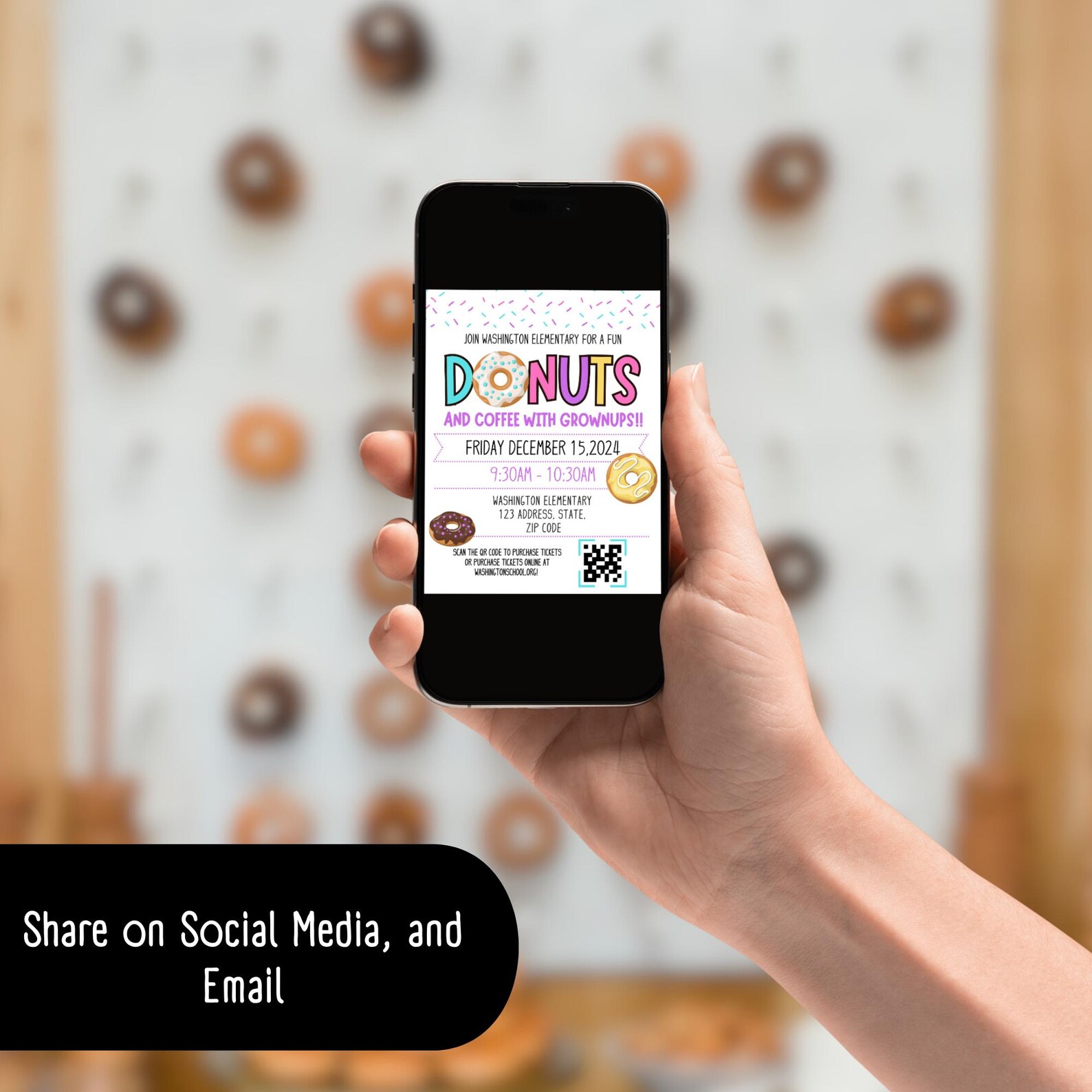 Donuts With Grownups Flyer: Editable Canva Template (digital Download ...
