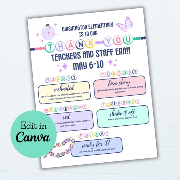 Staff Appreciation Week Calendar - Etsy