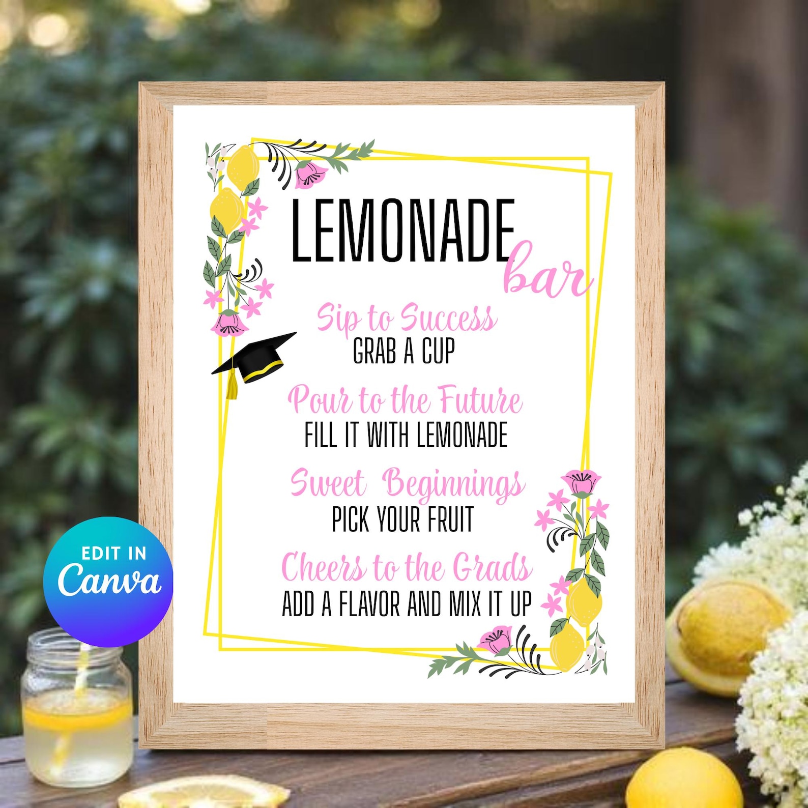 Graduation Lemonade Bar Sign: Editable Canva Template (PDF & PNG) - Etsy